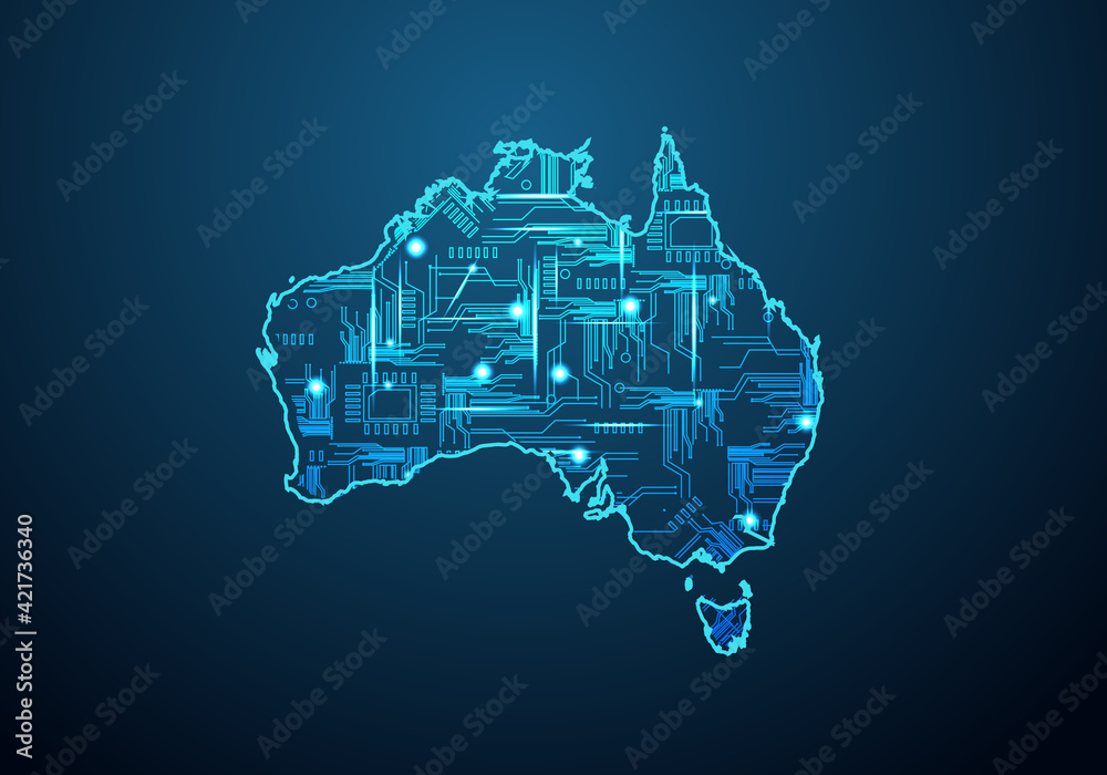 Abstract futuristic map of australia.Circuit Board Design Electric of ...
