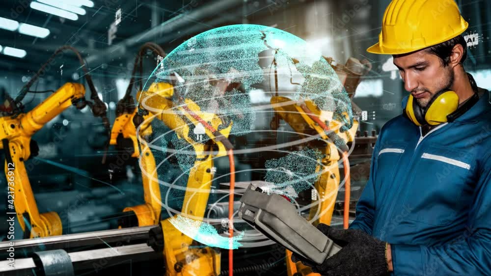 Smart industry robot arms modernization for digital factory technology ...