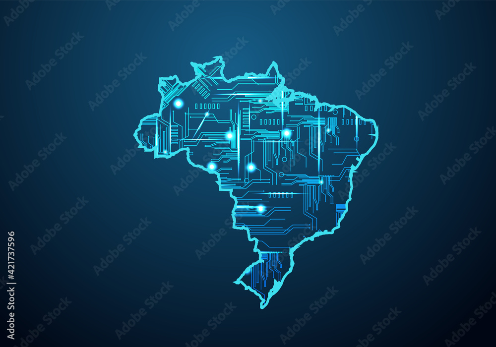 Abstract futuristic map of brazil.Circuit Board Design Electric of the ...