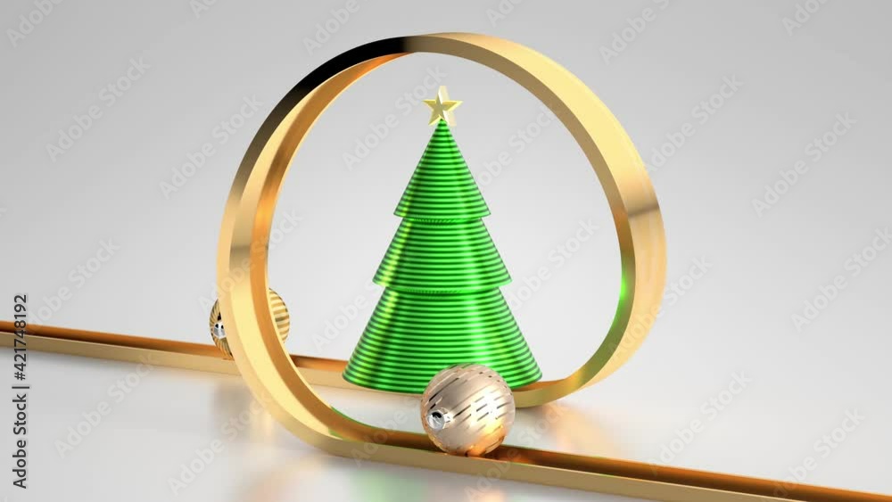 Christmas baubles rolling on a serpentine and geometrical tree with a ...