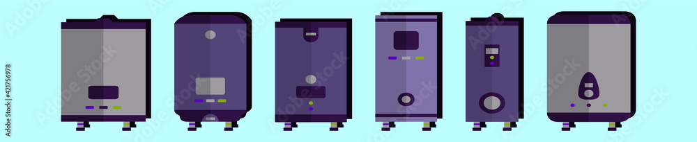 set of water heater cartoon icon design template with various models ...