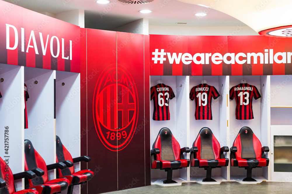 Foto de MILAN, ITALY- 7 JUNE 2018: Elements of the interior stadium ...