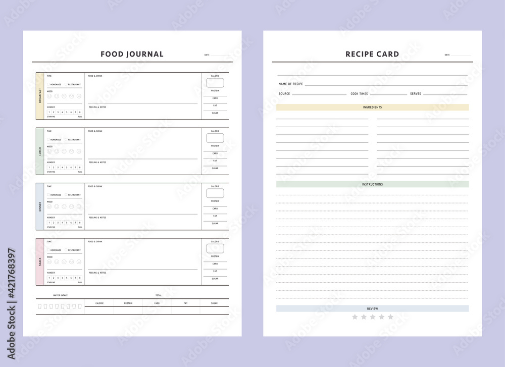 Food Planner and recipe card printable template Vector. Easily plan out ...
