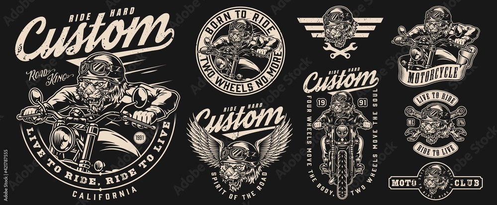 Custom motorcycle vintage labels set Stock Vector | Adobe Stock