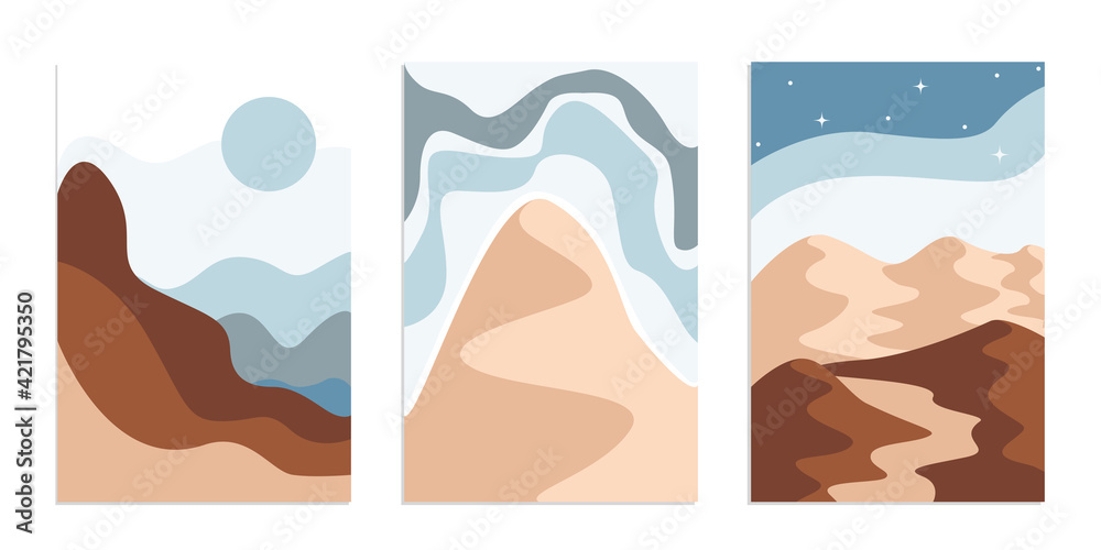 Desert abstract boho landscape with sun and moon. Abstract vector ...