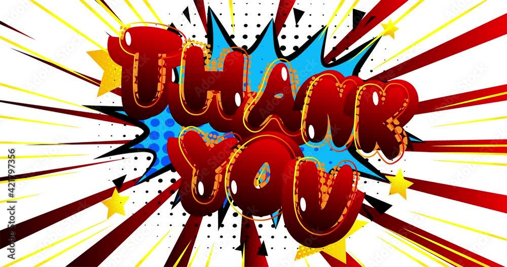 4k animated cartoon with Thank You comic book style text. Gratitude ...