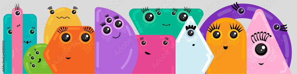 Set of cute cartoon characters in simple shapes. Vector Illustration ...