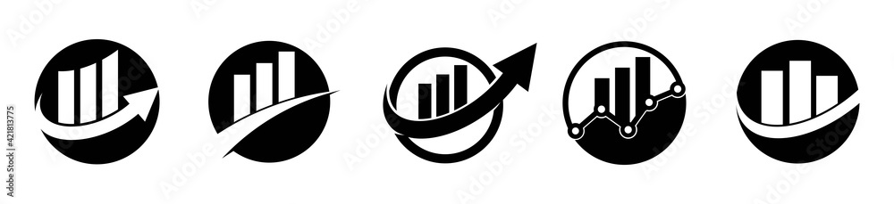 Growing graph icon set. Business chart logo. Growth success symbol ...