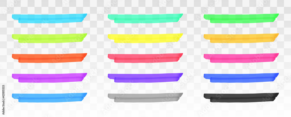 Color highlighter lines set isolated on transparent background. Red ...