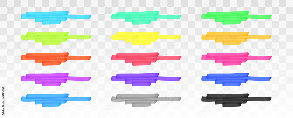 Color highlighter lines set isolated on transparent background. Red ...
