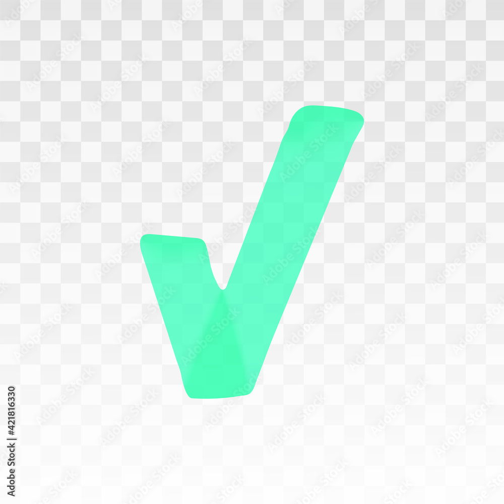 Cyan highlighter check mark isolated on transparent background. Marker ...