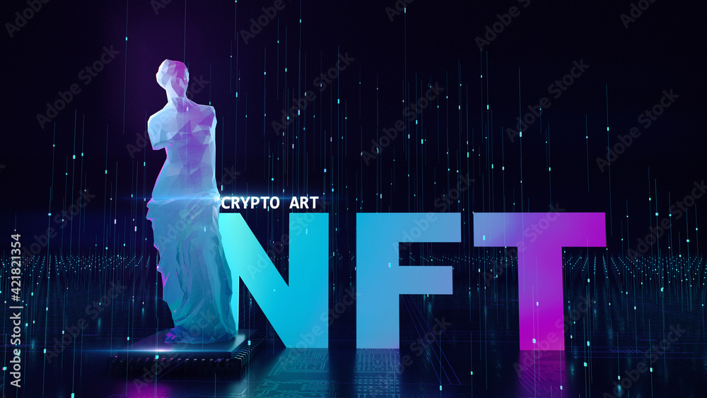 NFT non fungible tokens crypto art on colorful abstract background ...