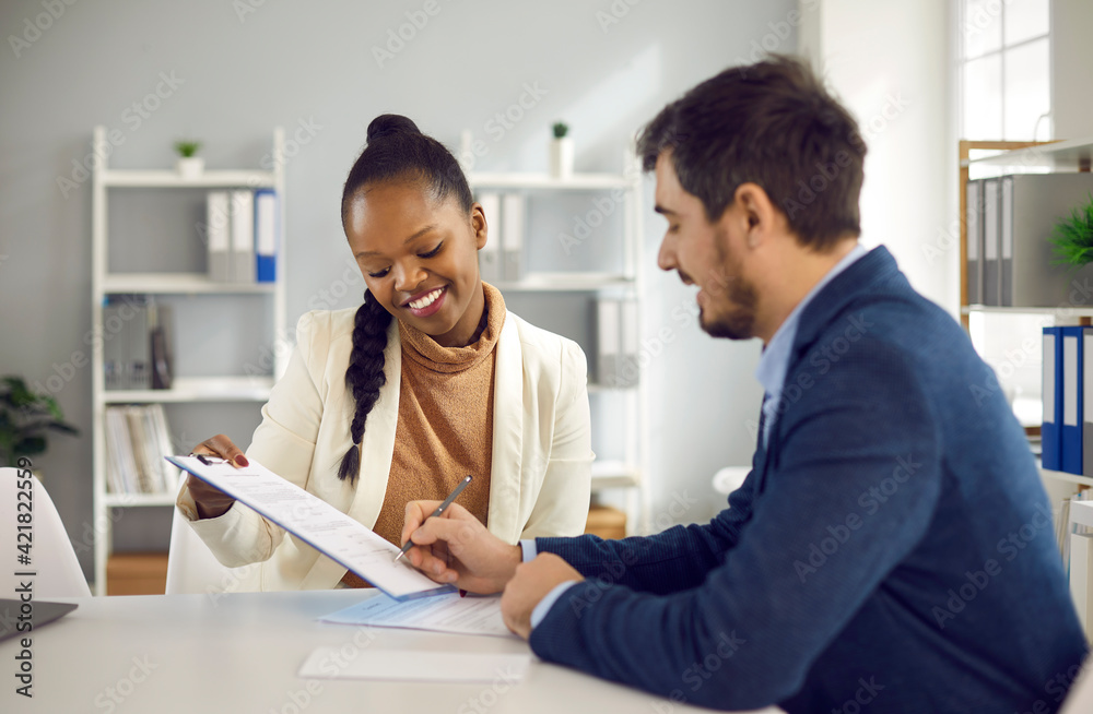 Partnership deal or vacant candidate hiring concept. Afro american ...