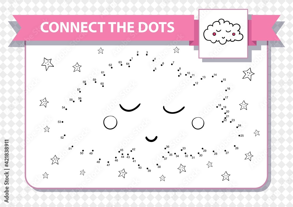 Cute cartoon sleeping cloud. Dot to dot educational game for kids ...