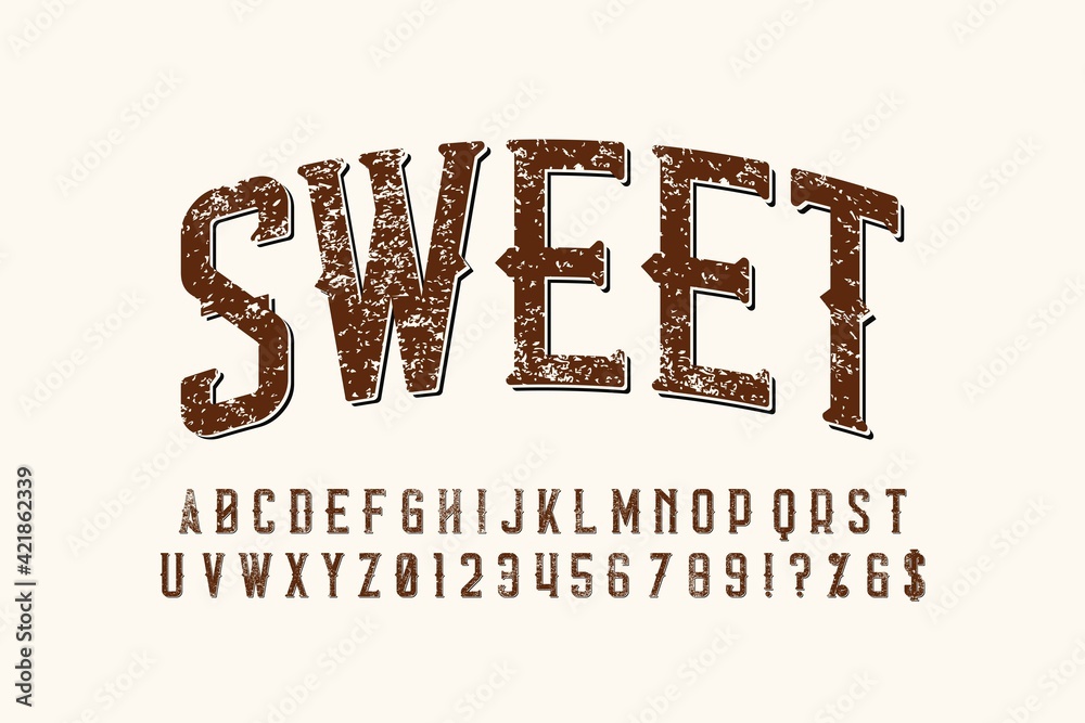 alphabet retro font, typeface design, brown vector background Stock ...