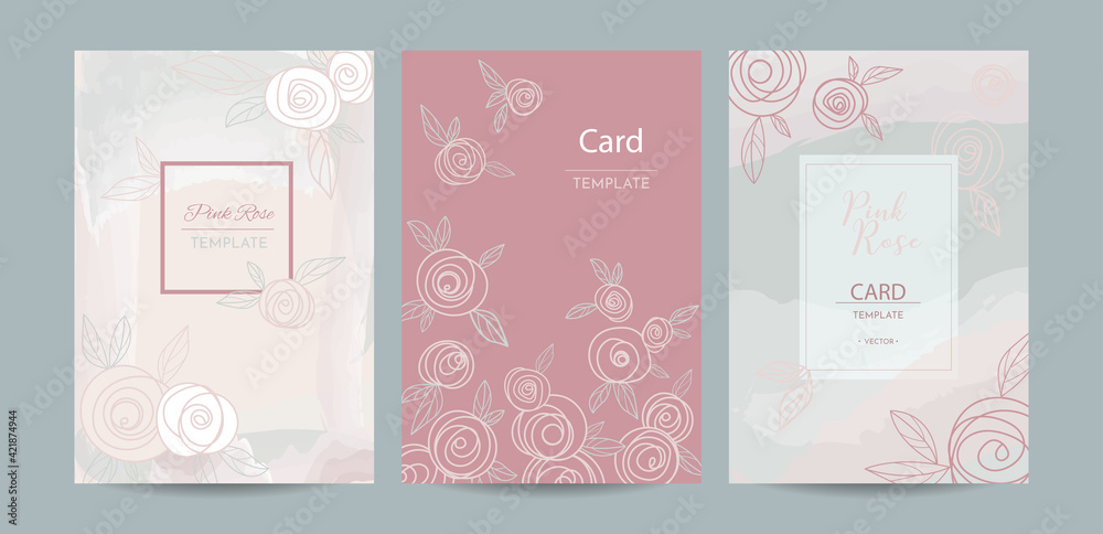 Card of creative hand painted with abstract flowers rose and background ...