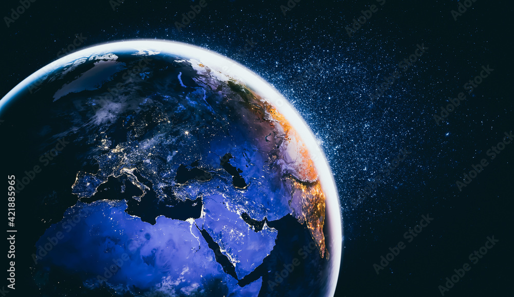 Planet earth globe view from space showing realistic earth surface and ...