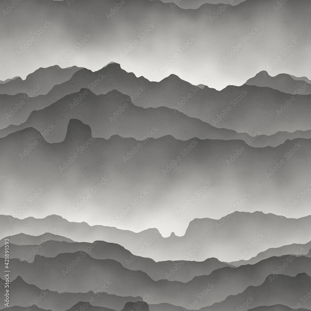 Seamless gray mountains fading into fog. High quality illustration ...