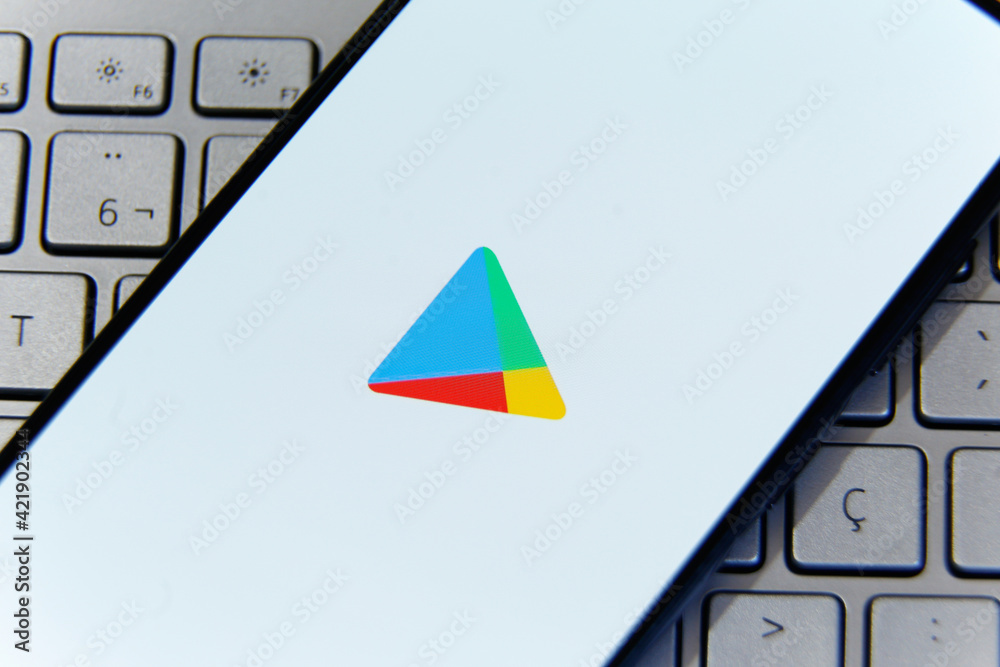 Cell phone screen with Google Play Store application Stock Photo ...