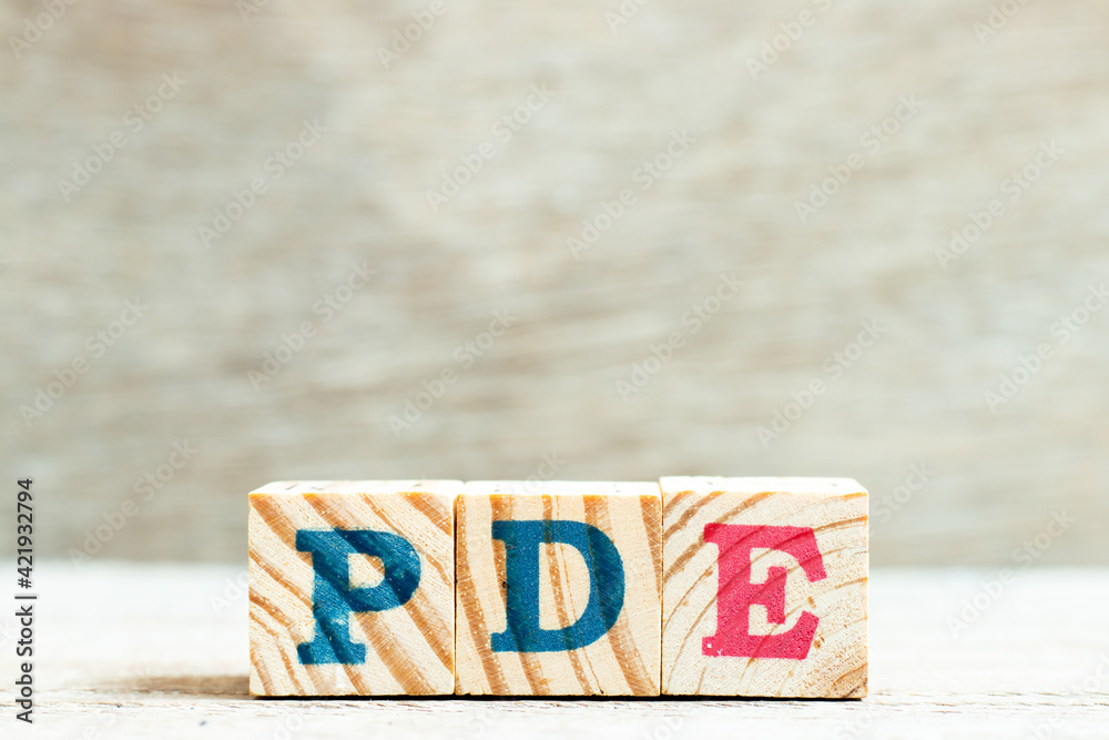 Alphabet letter block in word PDE (abbreviation of permitted daily ...