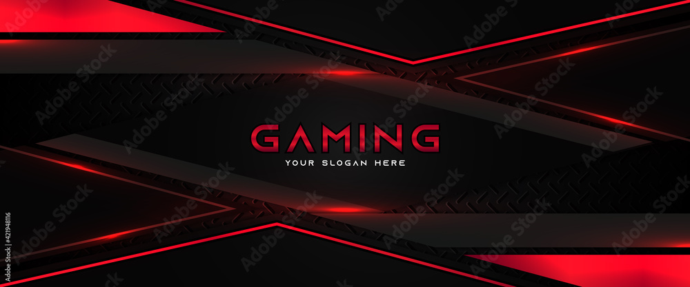 Futuristic black and red gaming banner design template with metal ...