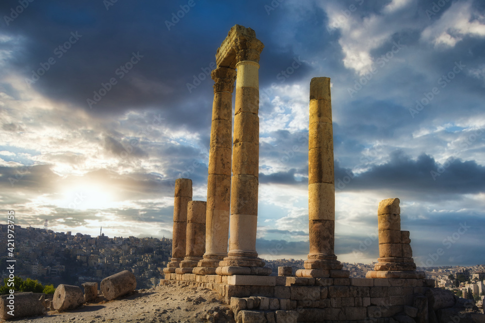 The Roman Citadel In Amman With All Its Glory On A Backdrop Of ...