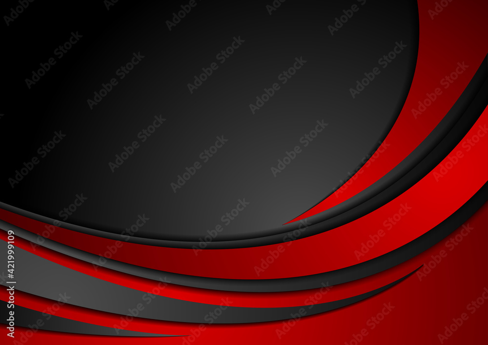 High contrast red and black abstract tech corporate wavy background ...