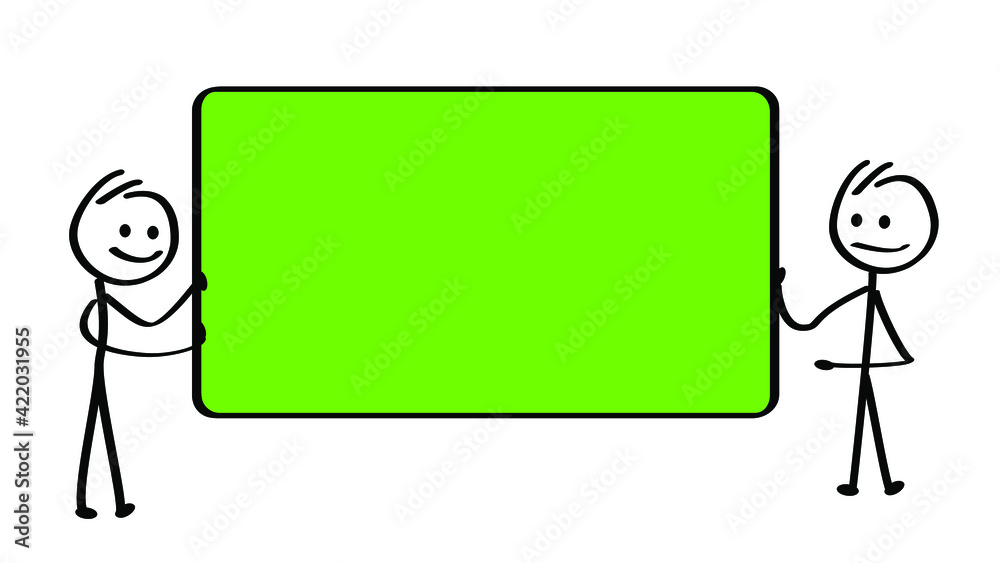 Chromakey, green screen background with face mask. Stickman hold a ...