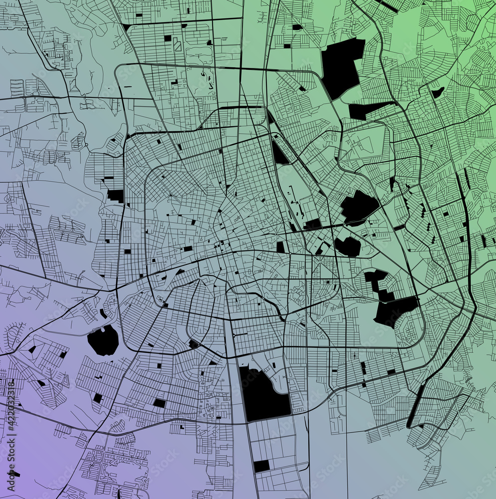 Aguascalientes, Mexico - Urban vector city map with parks, rail and ...