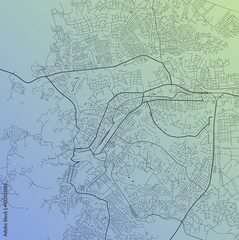 Enugu, Nigeria - Urban vector city map with parks, rail and roads ...