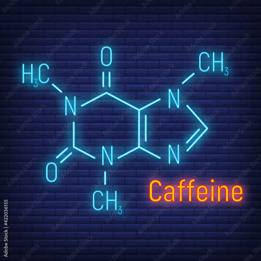 Caffeine glow neon style concept chemical formula icon label, text font ...