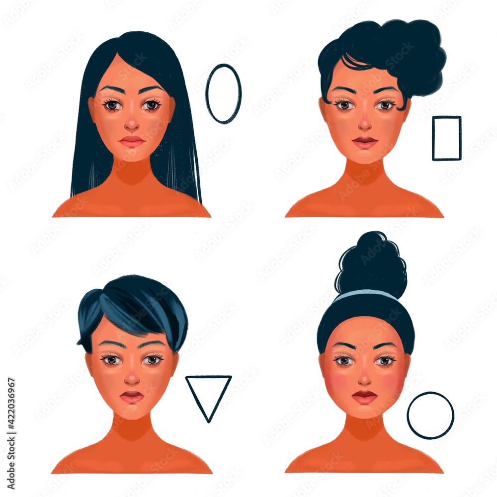Faces shapes. Set of girls avatars with different types of faces Stock ...