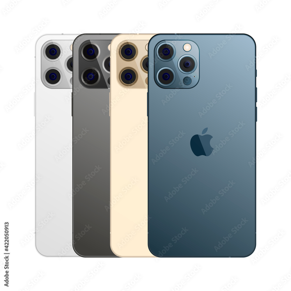 Apple iPhone 13 Pro Max in four colors. Set Iphone layout. the back of ...