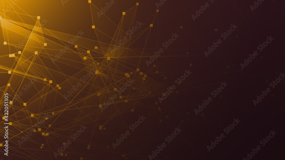 Abstract orange polygon tech network with connect technology background ...