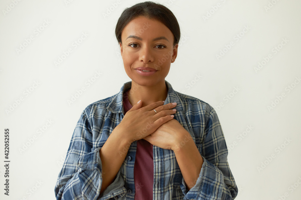 True human facial expressions and emotions. Beautiful young dark ...