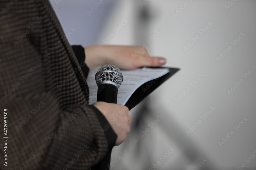 Presenter Giving Presentation and Moving Hand Holding Projector Remote ...