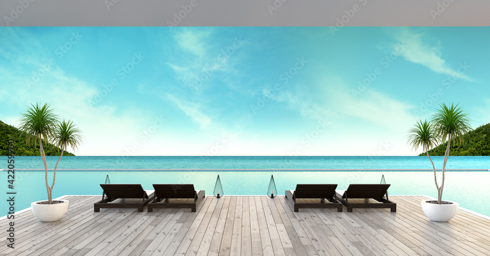 Summer ,beach Lounge, Sun Loungers On Sunbathing Deck And Private ...