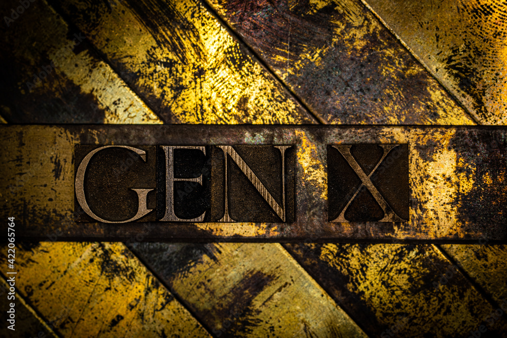 Gen X text on vintage textured grunge copper and gold background Stock ...