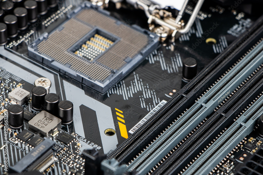 modern cpu socket on a motherboard close up Stock Photo | Adobe Stock