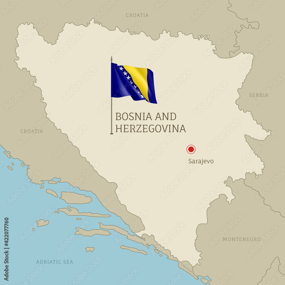 Map of bosnia and herzegovina territory borders, South European country ...