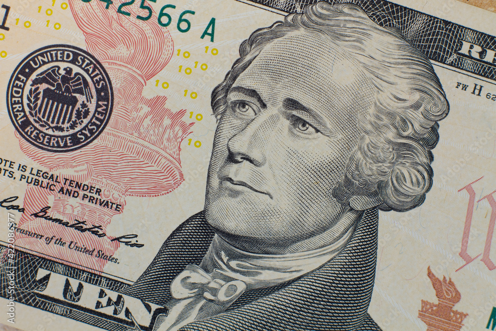 Alexander Hamilton depicted on a ten dollar bill Stock Photo | Adobe Stock