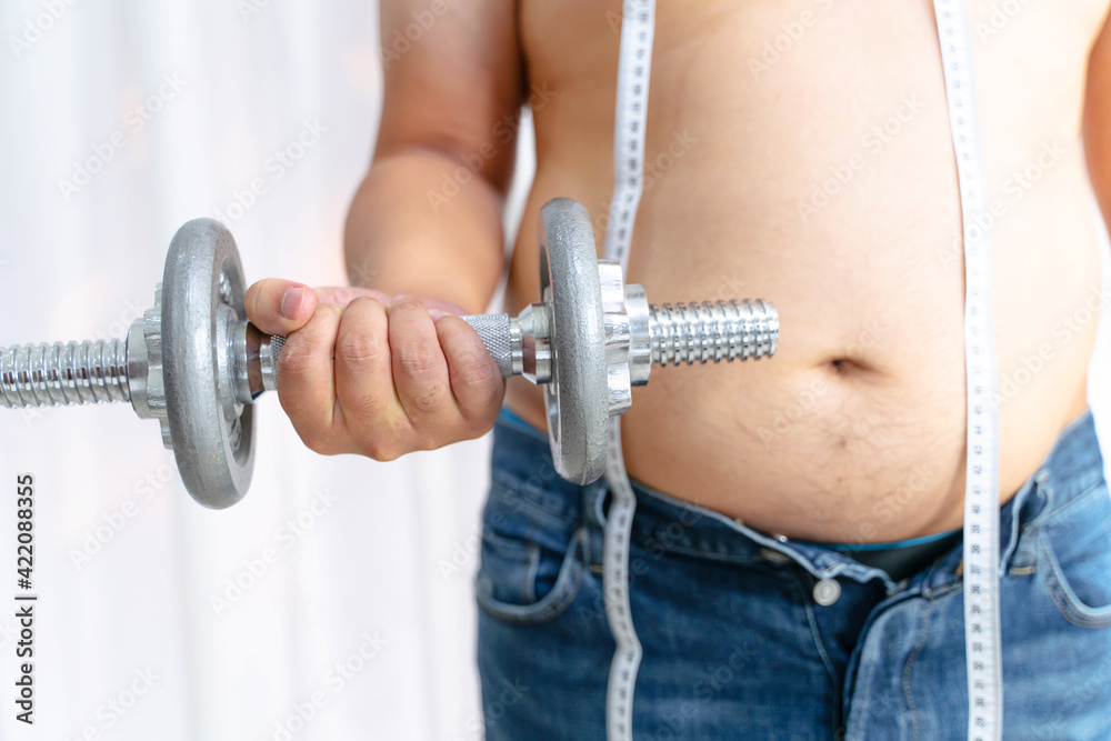 Big chubby man with fat belly, Healthy, loss weight concept.. Stock Photo | Adobe Stock