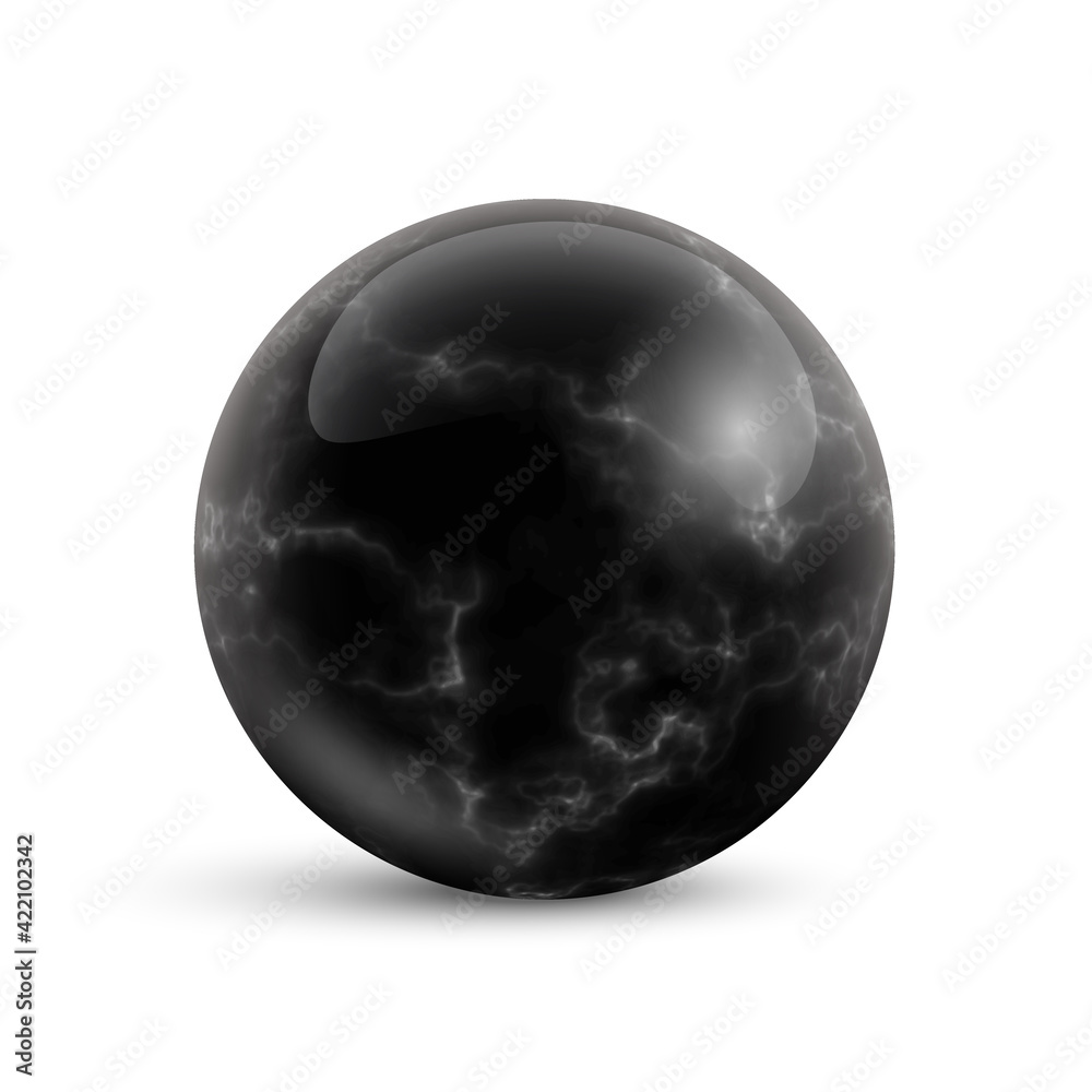 Black marble ball. 3d realistic sphere in stone pattern with lines and ...