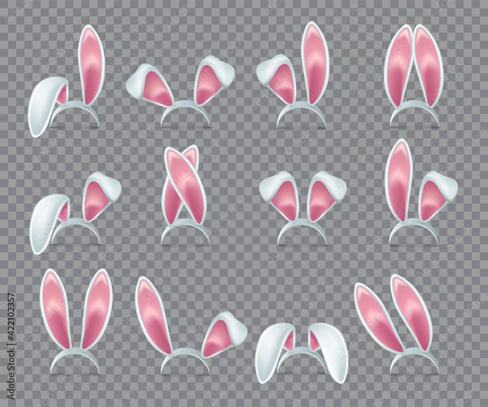 Rabbit ears realistic 3d vector illustrations set. Easter bunny ears ...