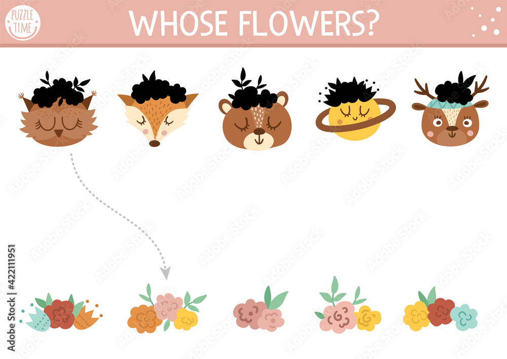 Mothers day shadow matching activity for children with cute animal and ...