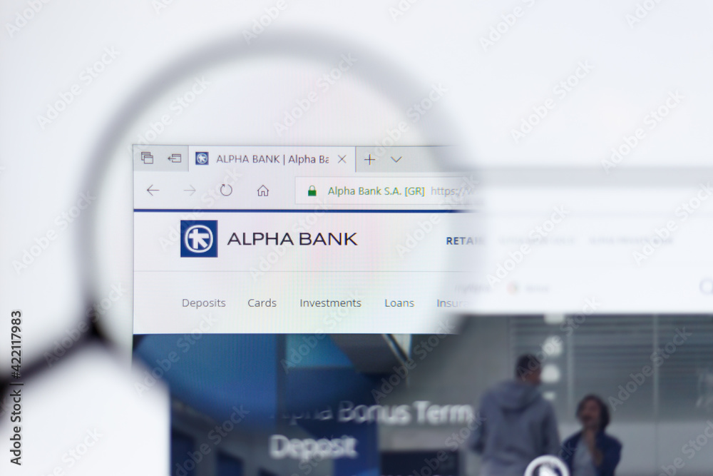 Moscow / Russia - 04.08.2019: Alpha Bank logo on the official website homepage.Alpha Bank logo ...