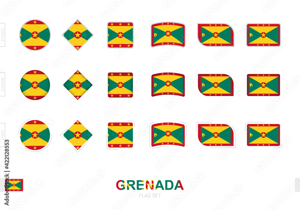 Grenada flag set, simple flags of Grenada with three different effects ...