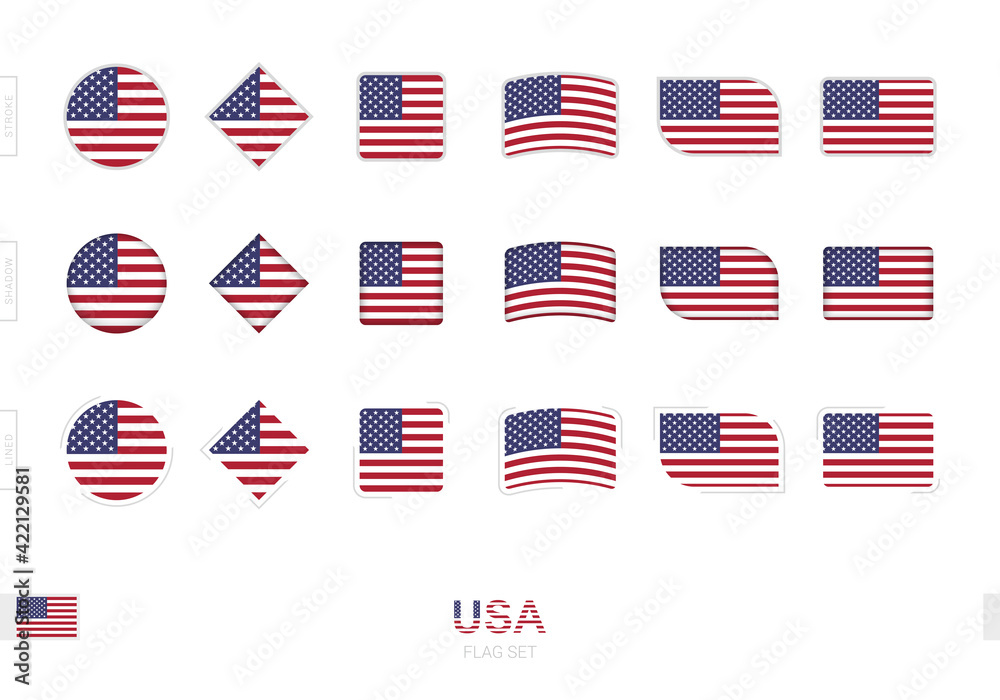 USA flag set, simple flags of USA with three different effects. Stock ...