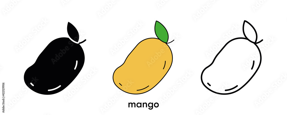Mango icon design. Mango icon set in silhouette, colorful and linear ...