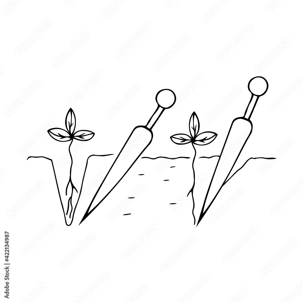 Black outline hand drawing vector illustration of seeding small ...